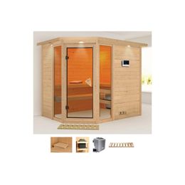 Karibu Sauna Sina 3, BxTxH: 264 x 198 x 212 cm, 40 mm, (Set) 9-kW-Bio-Ofen mit externer Steuerung, beige