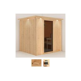 Karibu Sauna Dima, BxTxH: 210 x 184 x 202 cm, 68 mm, (Set) ohne Ofen, beige
