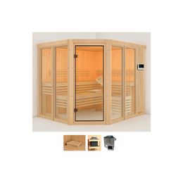 Karibu Sauna Anike 3, BxTxH: 231 x 196 x 198 cm, 68 mm, (Set) 9-kW-Ofen mit externer Steuerung, beige