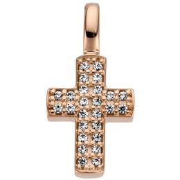Jobo Kettenanhänger Anhänger Kreuz, 585 Roségold mit 26 Diamanten, goldfarben