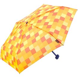 Euroschirm® Taschenregenschirm Dainty, Karo gelb orange, extra flach und kurz, gelb