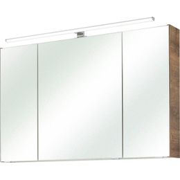 Saphir Spiegelschrank Quickset Badschrank, 3 Spiegeltüren, 6 Einlegeböden, 105 cm breit inkl. LED-Beleuchtung, Türdämpfer, Schalter-/Steckdosenkombination, beige