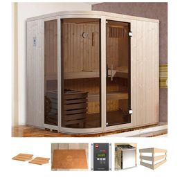 Weka Sauna Sara 1, BxTxH: 194 x 194 x 199 cm, 68 mm, 7,5 kW Ofen mit ext. Steuerung, beige