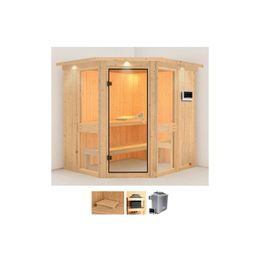 Karibu Sauna Aline 1, BxTxH: 210 x 184 x 202 cm, 68 mm, (Set) 9-kW-Bio-Ofen mit externer Steuerung, beige