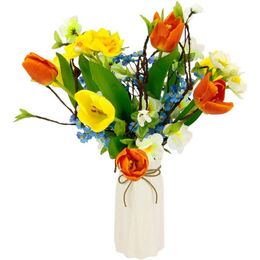 Kunstblume Arrangement Tulpen/Blüten, I.GE.A., Höhe 38 cm, Vase aus Keramik, bunt