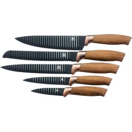 King Messer-Set Essential (Set, 5-tlg., 5x Messer 20cm, 20cm, 12.5cm 20cm, 8.5cm), Wellenschliff, Griffe in Holzoptik, im Geschenk-Etui, schwarz