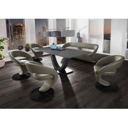 K+w Komfort & Wohnen K+W Komfort & Wohnen Essgruppe Wave, (Set), 4 Design-Drehstühlen und Tisch in 180x90cm, Tischplatte Wildeiche, grün