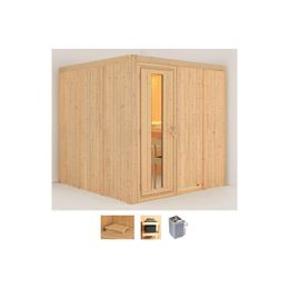 Karibu Sauna Romina, BxTxH: 196 x 196 x 198 cm, 68 mm, (Set) 9-kW-Ofen mit integrierter Steuerung, beige