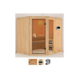 Karibu Sauna Frigga 2, BxTxH: 196 x 170 x 198 cm, 68 mm, (Set) 9-kW-Bio-Ofen mit externer Steuerung, beige