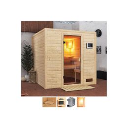 Welltime Sauna Jacky, BxTxH: 195 x 195 x 187 cm, 38 mm, 4,5-kW-Ofen mit ext. Steuerung, beige