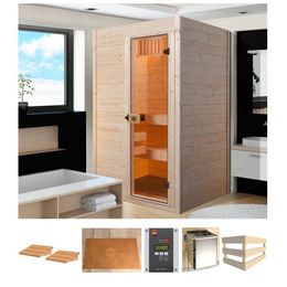 Weka Sauna Sara 2, BxTxH: 244 x 194 x 199 cm, 68 mm, 9 kW Bio-Ofen mit ext. Steuerung, beige