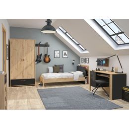 Gami Jugendzimmer-Set Arthus, (4-St., Bett mit Kopfteil, Kleiderschrank, Schreibtisch), braun|schwarz