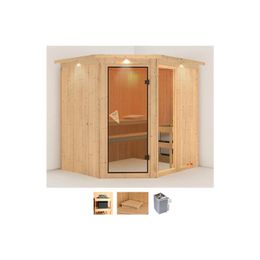 Karibu Sauna Frigga 2, BxTxH: 210 x 184 x 202 cm, 68 mm, (Set) 9-kW-Ofen mit integrierter Steuerung, beige