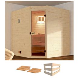 Weka Sauna Valida Eck 2, BxTxH: 189 x 189 x 203,5 cm, 38 mm, ohne Ofen, beige