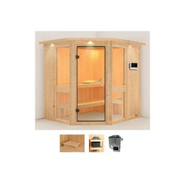 Karibu Sauna Aline 1, BxTxH: 210 x 184 x 202 cm, 68 mm, (Set) 9-kW-Ofen mit externer Steuerung, beige