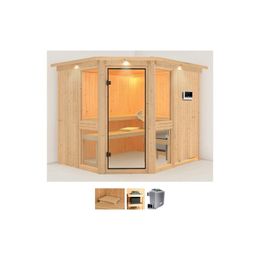 Karibu Sauna Aline 3, BxTxH: 245 x 210 x 202 cm, 68 mm, (Set) 9-kW-Ofen mit externer Steuerung, beige