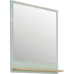 Saphir Badspiegel Quickset 963 Spiegel mit Ablage, 60 cm breit, 74,5 cm hoch, Flächenspiegel Salbei Nachbildung, Riviera Eiche quer Nachbildung, grün