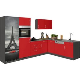 HELD MÖBEL HELD MÖBEL Winkelküche Paris, ohne E-Geräte, Stellbreite 290/220 cm, rot