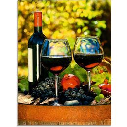 Artland Glasbild Gläser Rotwein auf altem Fass, Getränke (1 St), in verschiedenen Größen, grün