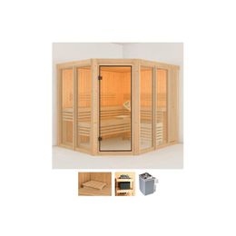Karibu Sauna Anike 3, BxTxH: 231 x 196 x 198 cm, 68 mm, (Set) 9-kW-Ofen mit integrierter Steuerung, beige