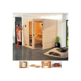 Weka Sauna L_ars Trend Eck 2, BxTxH: 189 x 189 x 203,5 cm, 38 mm, 9 kW Ofen mit int. Steuerung, beige
