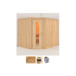 Karibu Sauna Marit, BxTxH: 231 x 196 x 198 cm, 68 mm, (Set) 9-kW-Ofen mit integrierter Steuerung, beige