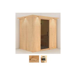 Karibu Sauna Bedine, BxTxH: 210 x 165 x 202 cm, 68 mm, (Set) ohne Ofen, beige