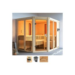 Karibu Sauna Avril, BxTxH: 231 x 196 x 198 cm, 68 mm, (Set) 9-kW-Ofen mit externer Steuerung, beige