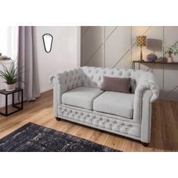 Home Affaire Chesterfield-Sofa New Castle, mit hochwertiger Knopfheftung in Chesterfield-Design, B/T/H: 148/86/72, silberfarben