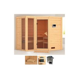 Karibu Sauna Amada, BxTxH: 236 x 184 x 209 cm, 40 mm, (Set) 9-kW-Ofen mit externer Steuerung, beige