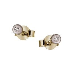 Firetti Paar Ohrstecker Schmuck Geschenk Gold 375 Ohrschmuck Solitär rund bicolor massiv, mit Brillant - Zargenfassung, gelb|goldfarben|silberfarben|weiß