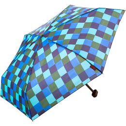 Euroschirm® Taschenregenschirm Dainty, Karo blau grün, kariert, besonders leicht, super flach und extra klein, blau