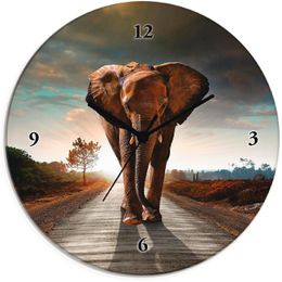 Artland Wanduhr Ein Elefant läuft auf der Straße (wahlweise mit Quarz- oder Funkuhrwerk, lautlos ohne Tickgeräusche), braun