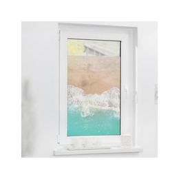 Fensterfolie Fensterfolie selbstklebend, Sichtschutz, The Beach - Türkis Beige, LICHTBLICK ORIGINAL, blickdicht, glatt, beige|blau