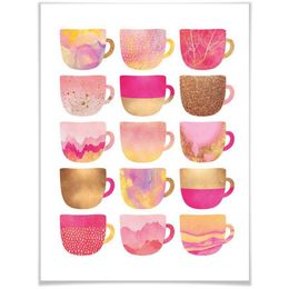 Wall-Art Poster Kaffeetassen Pink, Geschirr & Besteck (1 St), Poster ohne Bilderrahmen, bunt