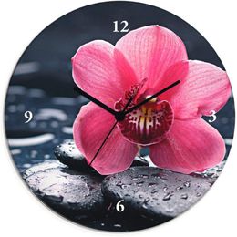 Artland Wanduhr Stillleben mit Kiesel und einer Orchidee (wahlweise mit Quarz- oder Funkuhrwerk, lautlos ohne Tickgeräusche), rosa