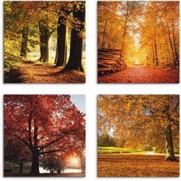 Artland Leinwandbild Herbstlandschaft, Bäume (4 St), 4er Set, verschiedene Größen, braun