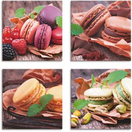 Artland Leinwandbild Macarons, Süßspeisen (4 St), 4er Set, verschiedene Größen, braun