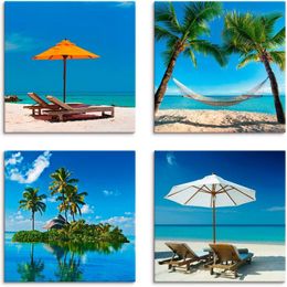 Artland Leinwandbild Tropisches Paradies, Strand (4 St), 4er Set, verschiedene Größen, blau