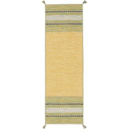 Läufer Kelim Azizi, CarpetFine, rechteckig, Höhe: 5 mm, Baumwolle, Wendeteppich mit Fransen, Wohnzimmer, gelb
