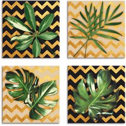Artland Leinwandbild Blätter Zickzack-Muster, Blätter (4 St), 4er Set, verschiedene Größen, grün