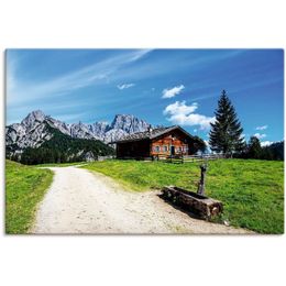 Artland Leinwandbild Blick auf die Litzlalm mit Hütte, Berge & Alpenbilder (1 St), auf Keilrahmen gespannt, grün