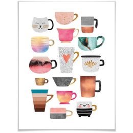Wall-Art Poster Kaffeetassen Bunt, Geschirr & Besteck (1 St), Poster ohne Bilderrahmen, bunt