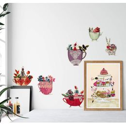 Wall-Art Wandtattoo Bunte Blumen Fee Tassen (1 St), selbstklebend, entfernbar, bunt