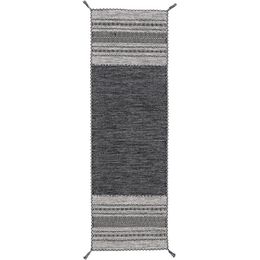 Läufer Kelim Azizi, CarpetFine, rechteckig, Höhe: 5 mm, Baumwolle, Wendeteppich mit Fransen, Wohnzimmer, schwarz