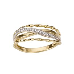 Firetti Goldring Schmuck Geschenk Gold 585, tlw. mehrreihig, bicolor, massiv, mit Brillanten, gelb|goldfarben|weiß