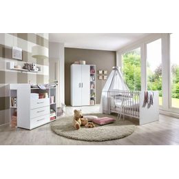 BMG Möbel Babyzimmer-Komplettset Luis, (Set, 6-St., Bett + Wickelkommode + 2-trg. Schrank + Unterstellregal (Set 2-tlg), Bett + Wickelkommode + 2-trg. Schrank + Unterstellregal (Set 2-tlg), weiß