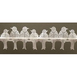 Scheibengardine Spatzen, Stickereien Plauen, Stangendurchzug (1 St), halbtransparent, weiß