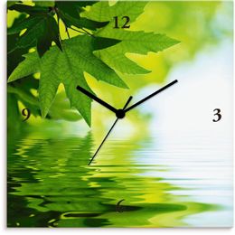 Artland Wanduhr Grüne Blätter reflektieren im Wasser (wahlweise mit Quarz- oder Funkuhrwerk, lautlos ohne Tickgeräusche), grün
