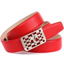 Anthoni Crown Ledergürtel Schließe mit Lilien-Motiv, rot